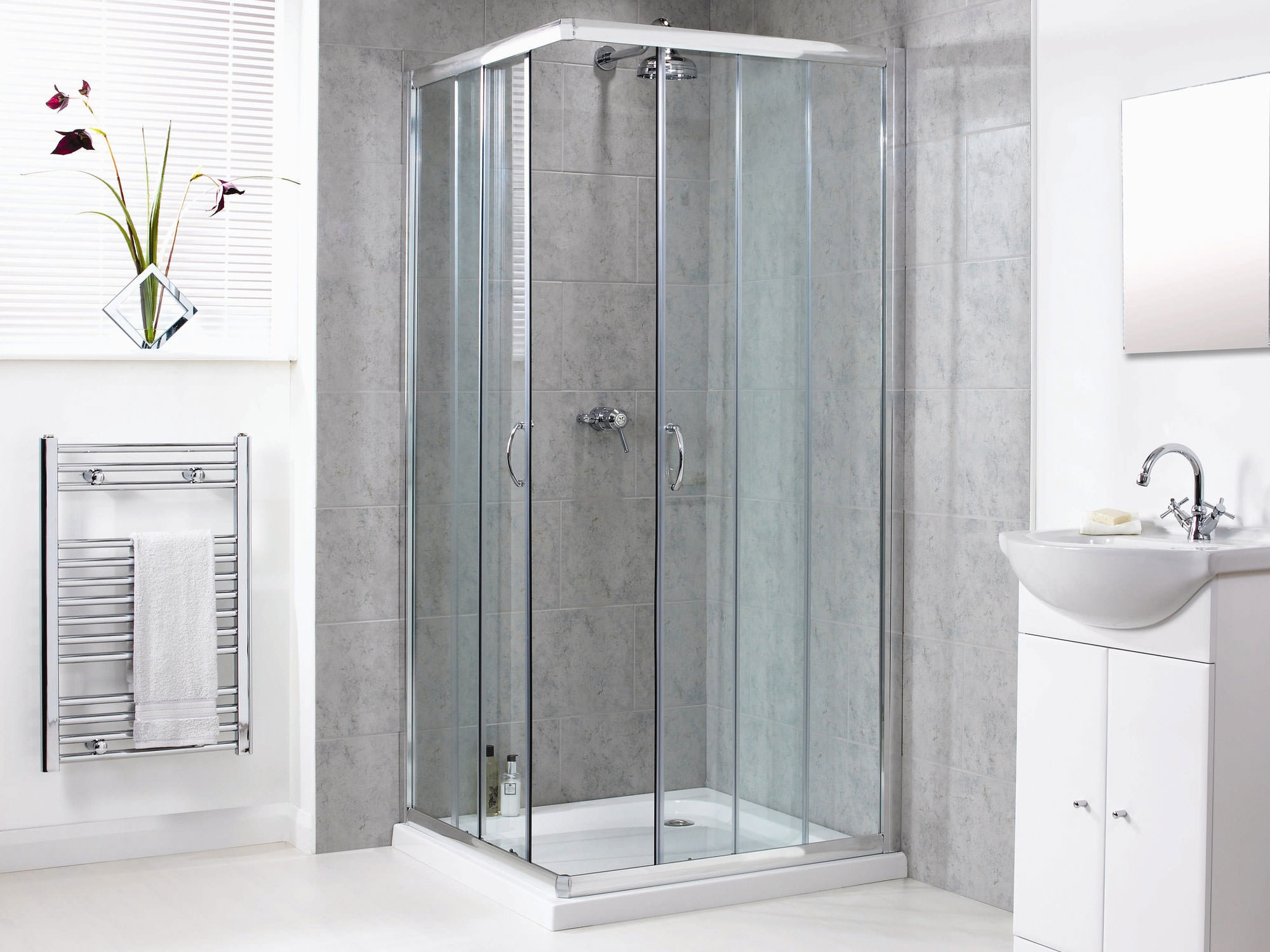Aqualux Shine Corner Entry Shower Enclosure 800mm Polished Silver